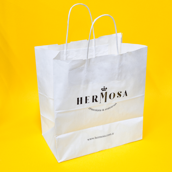 Logolu Beyaz Kağıt Poşet * Matbaa Burada - Kurumsal Matbaa Ürünleri